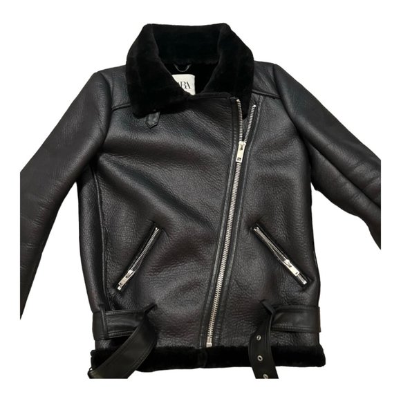 Zara | Jackets & Coats | Zara Aviator Jacket Faux Fur Black Size Xs ...